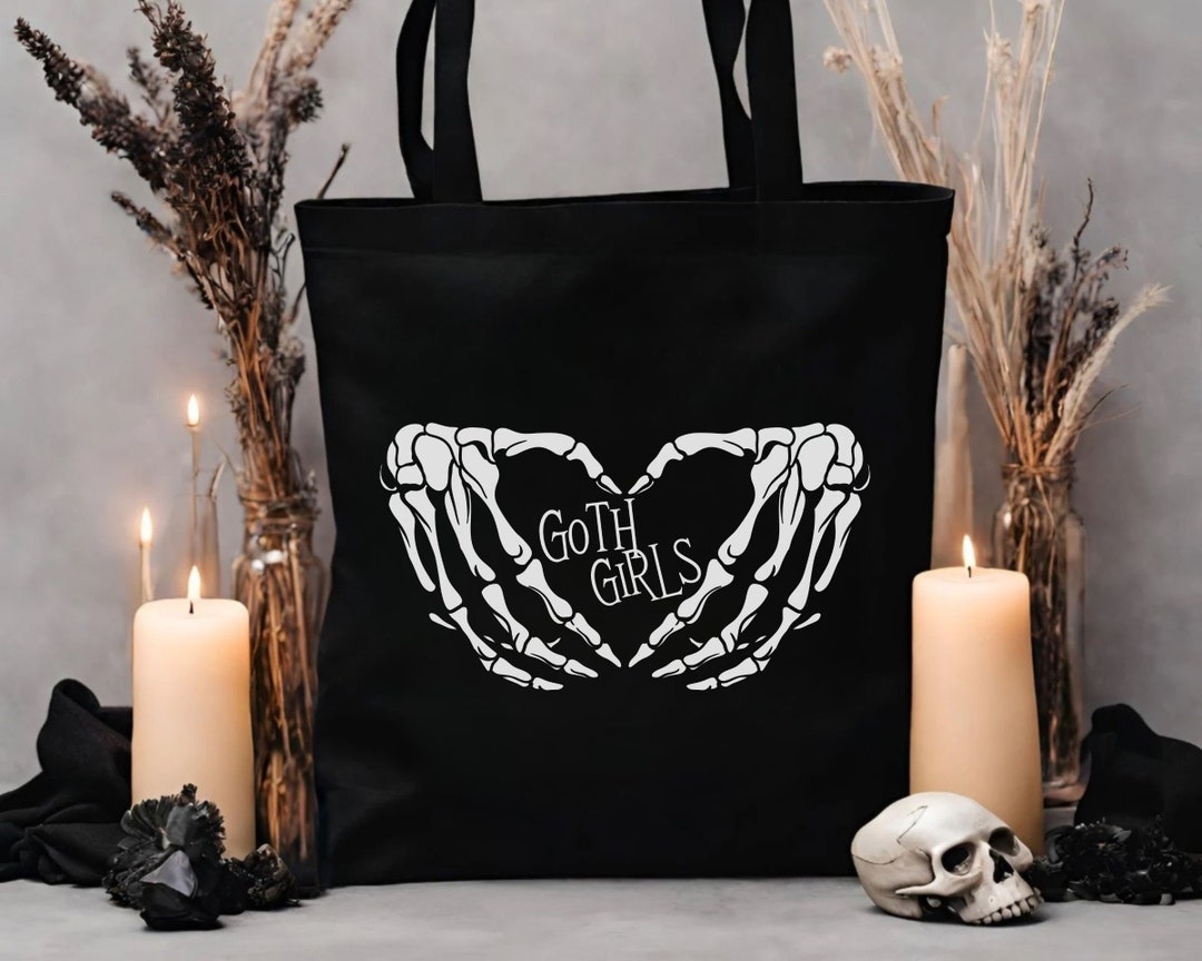 Goth Girls With Skeleton Heart Hands Tote Bag, Goth Tote Bag Makes A ...
