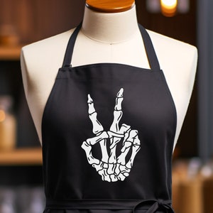 Skeleton Peace Sign Apron, Witch Apron, Goth Apron, Halloween Apron ...