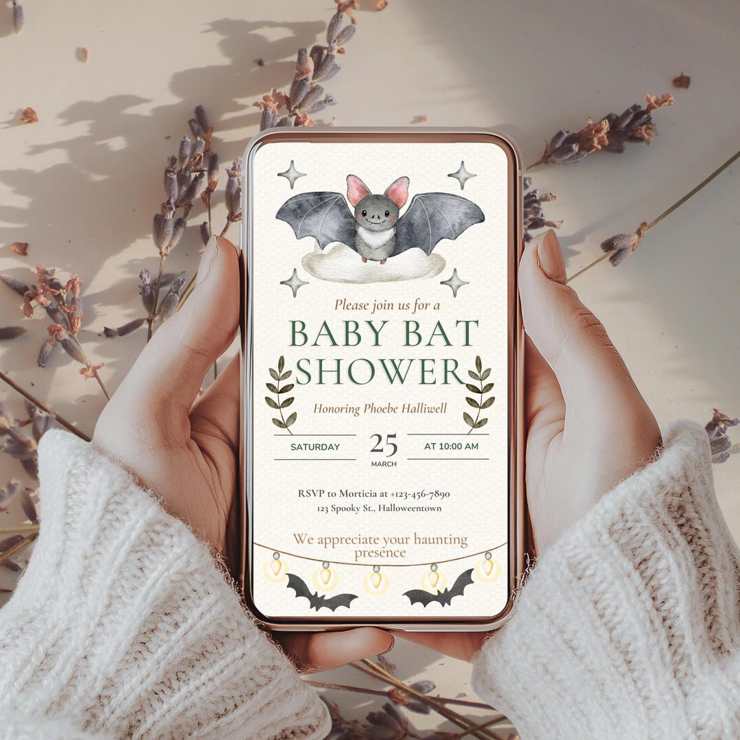 Baby Bat Baby Shower Invitation, Digital Invitation, Baby Shower ...