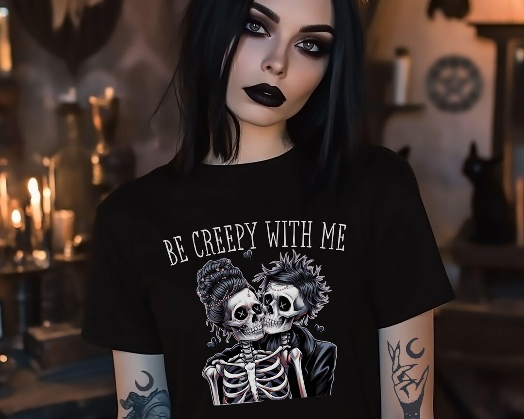 Be Creepy With Me Punk Skeleton Couple Shirt, Spooky Valentine Gift ...