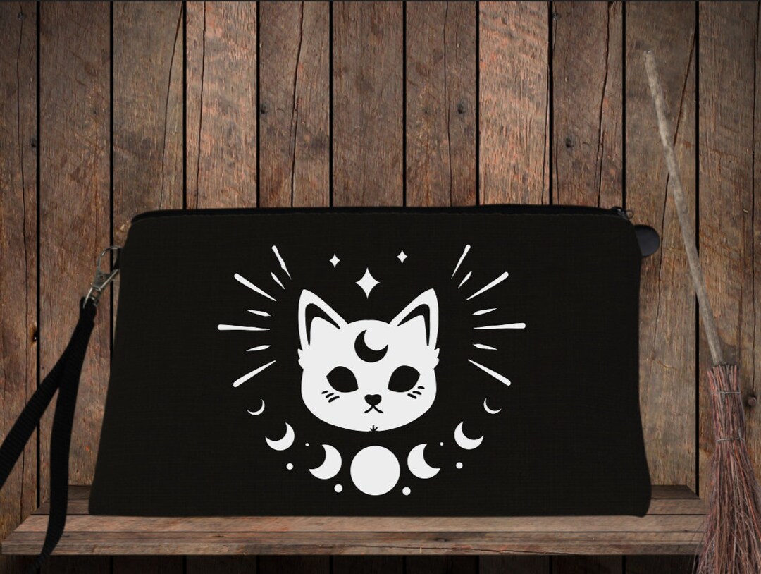 Mystical Cat Moon Phases Makeup Bag, Witchy Stuff, Jewelry Pouch ...