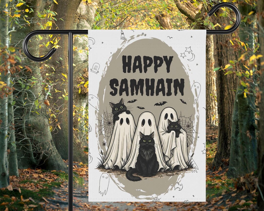 Happy Samhain Flag, Black Cat Witch Decor, Mabon Witch Gift for Pagan ...
