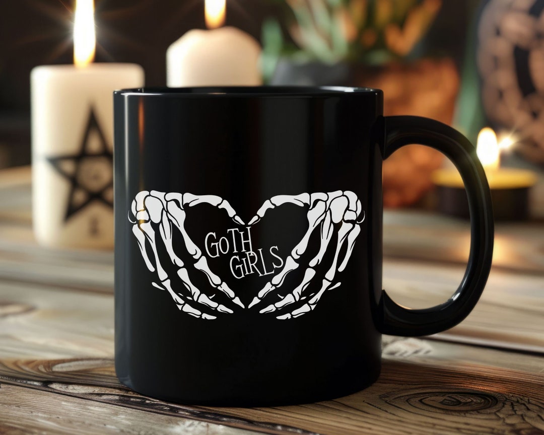 Goth Girls With Skeleton Heart Hands Coffee Cup, Goth Coffee Cup Makes ...