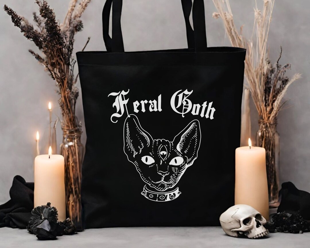 Feral Goth Sphynx Cat With Third Eye Tote Bag, Goth Tote Bag Makes A ...