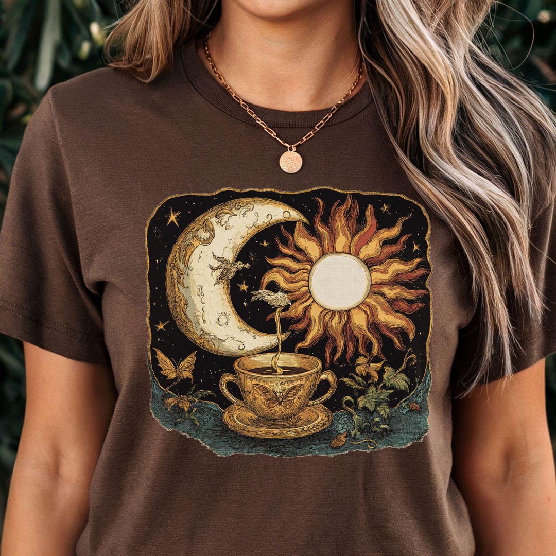 Sun and Moon Coffee and Moth Shirt, Dark Cottagecore, Weirdcore and ...