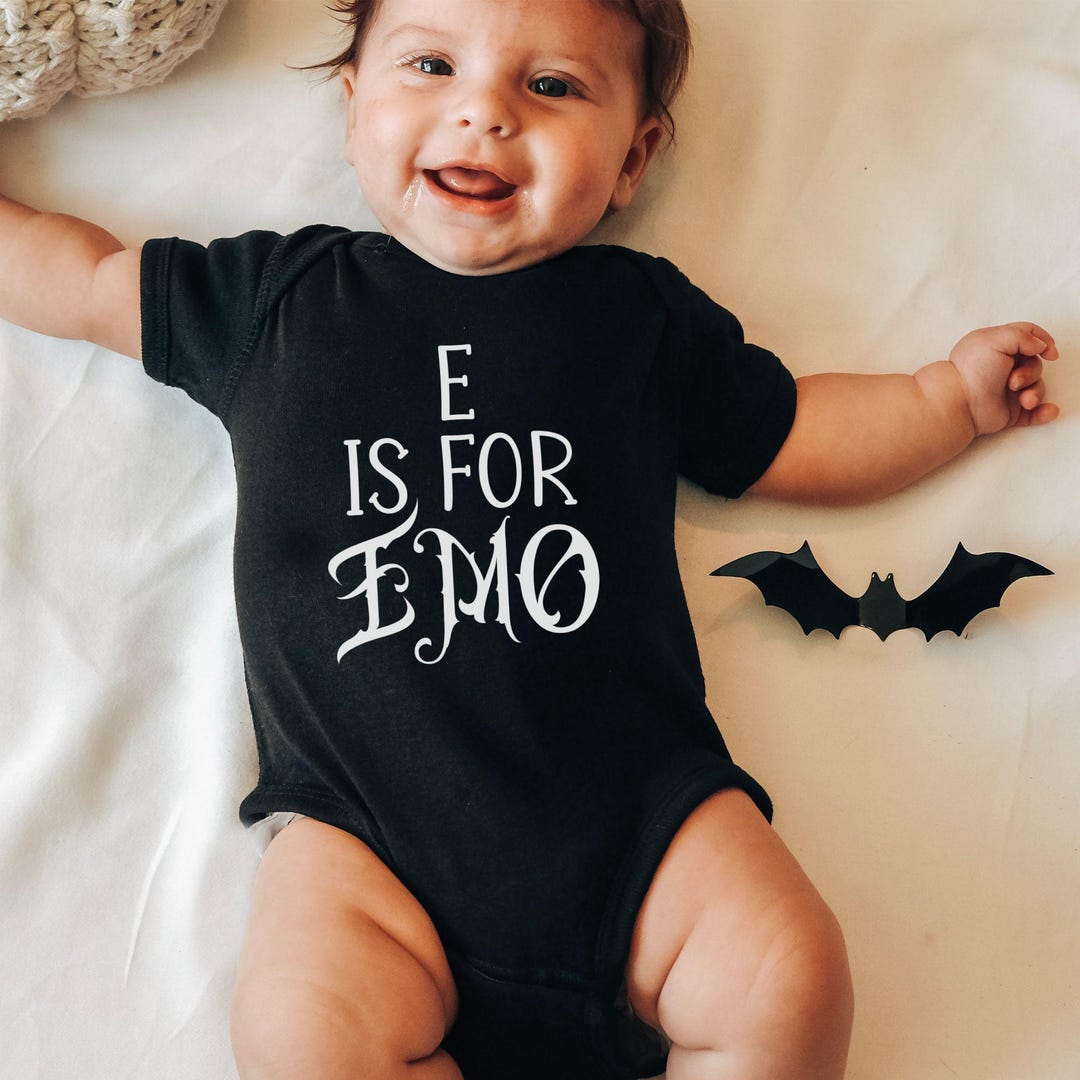 E is for Emo Bodysuit, Goth Baby Shower Gift, Spooky Baby, Emo Baby ...