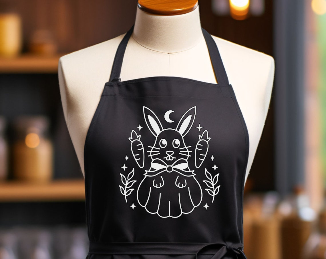 Ghost Easter Bunny With Carrots and Crescent Moon Apron, Witch Apron ...