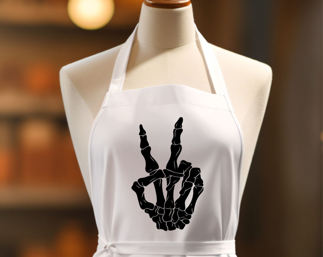 Skeleton Peace Sign Apron, Witch Apron, Goth Apron, Halloween Apron ...