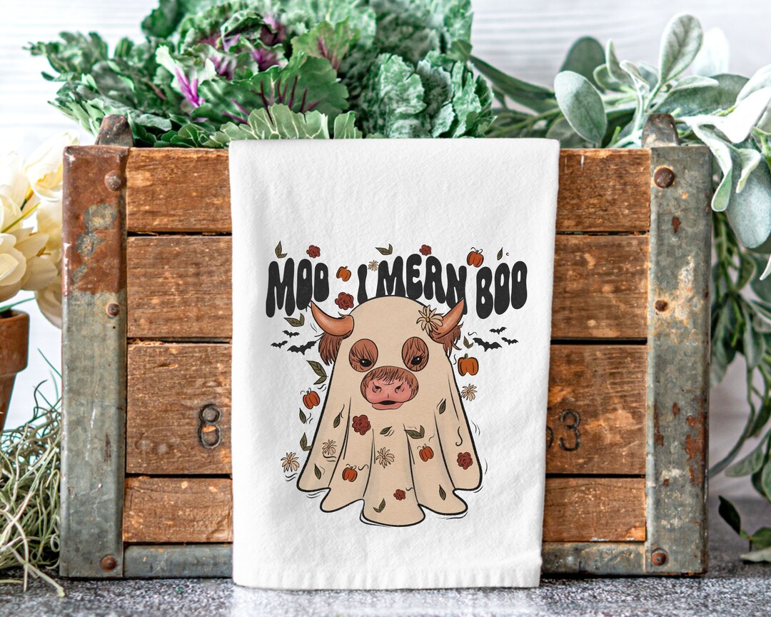 Cute Scottish Highland Cow in A Ghost Costume Moo With Bats - Etsy