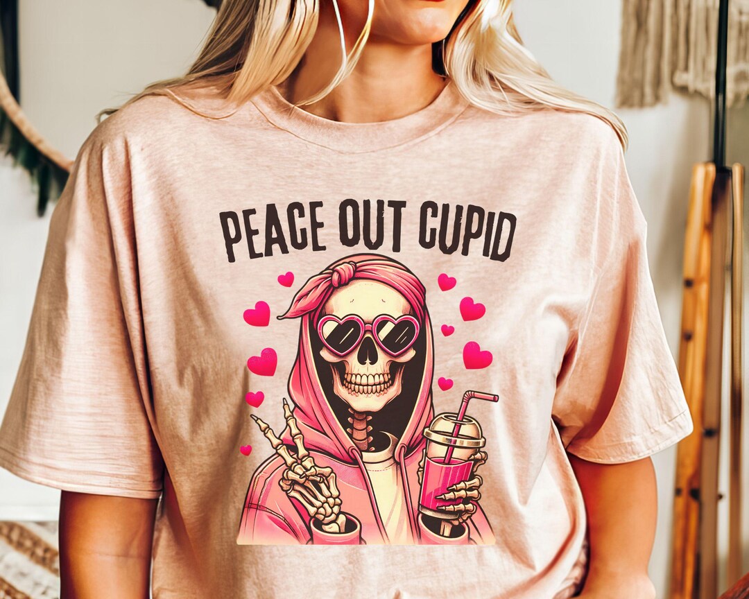 Peace Out Cupid Skeleton Peace Sign Shirt, Spooky Valentine Gift ...