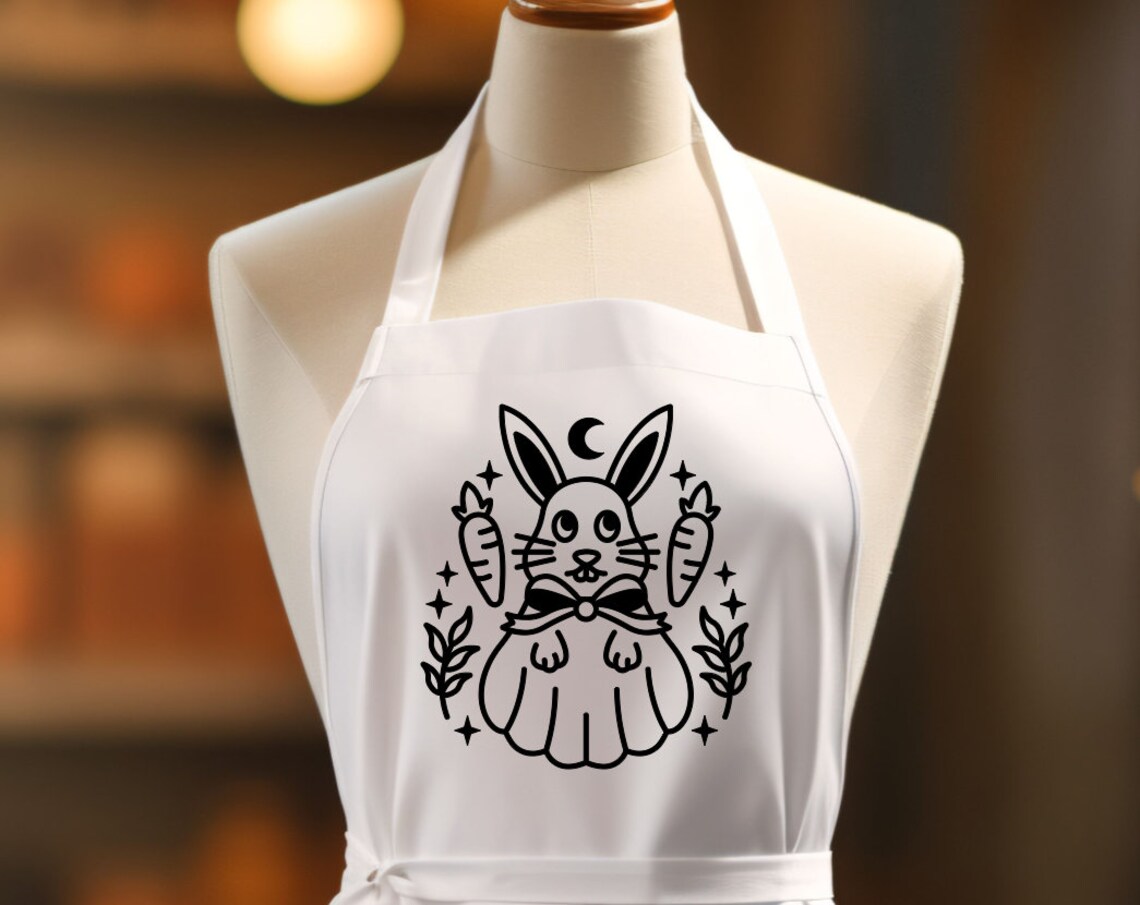 Ghost Easter Bunny With Carrots and Crescent Moon Apron, Witch Apron ...