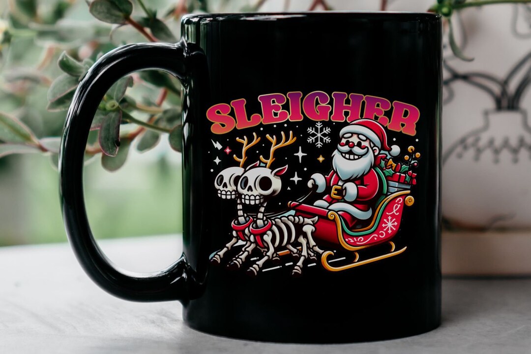 Sleigher Slayer Skeleton Reindeer and Santa in Sleigh Black - Etsy