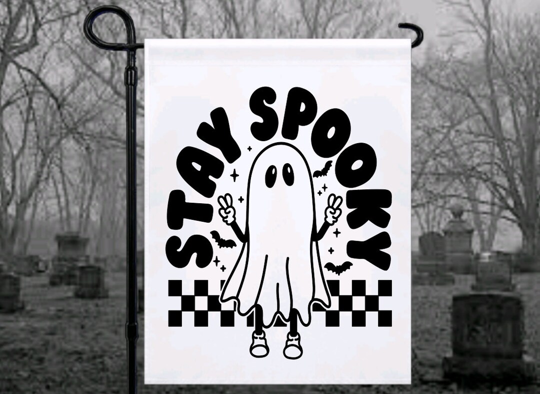 Stay Spooky Cute Retro Ghost Peace Sign Garden Flag, Halloween Yard Art ...