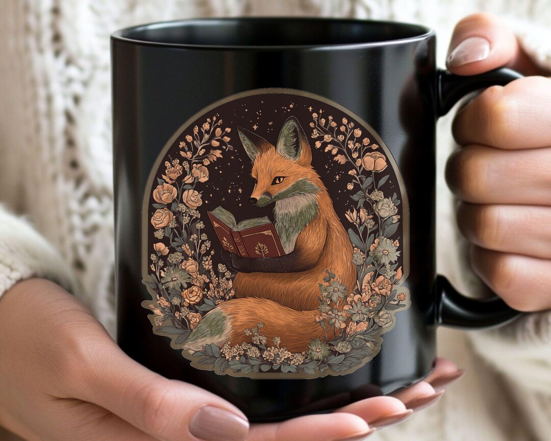 Vintage Cottagecore Fox Reading A Book Mug, Dark Cottagecore, Weirdcore ...