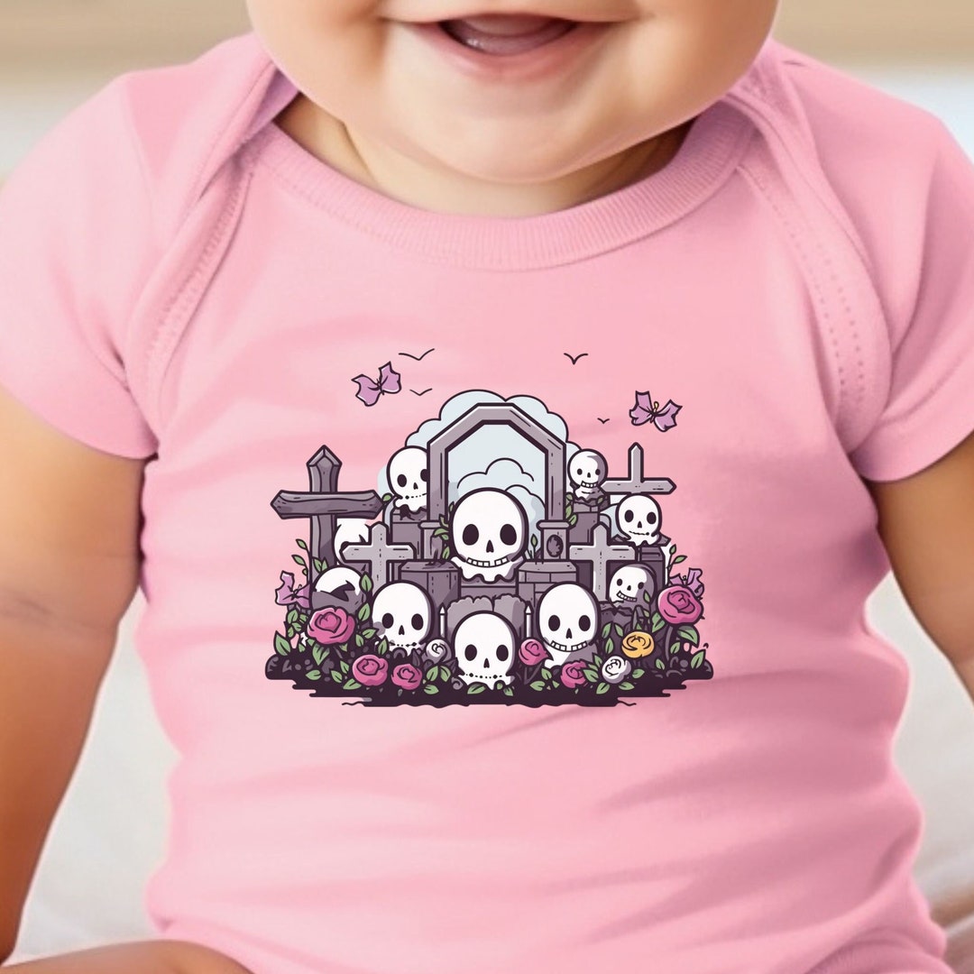 Creepy Cute Cemetery and Tombstone With Skulls and Flower Bodysuit ...