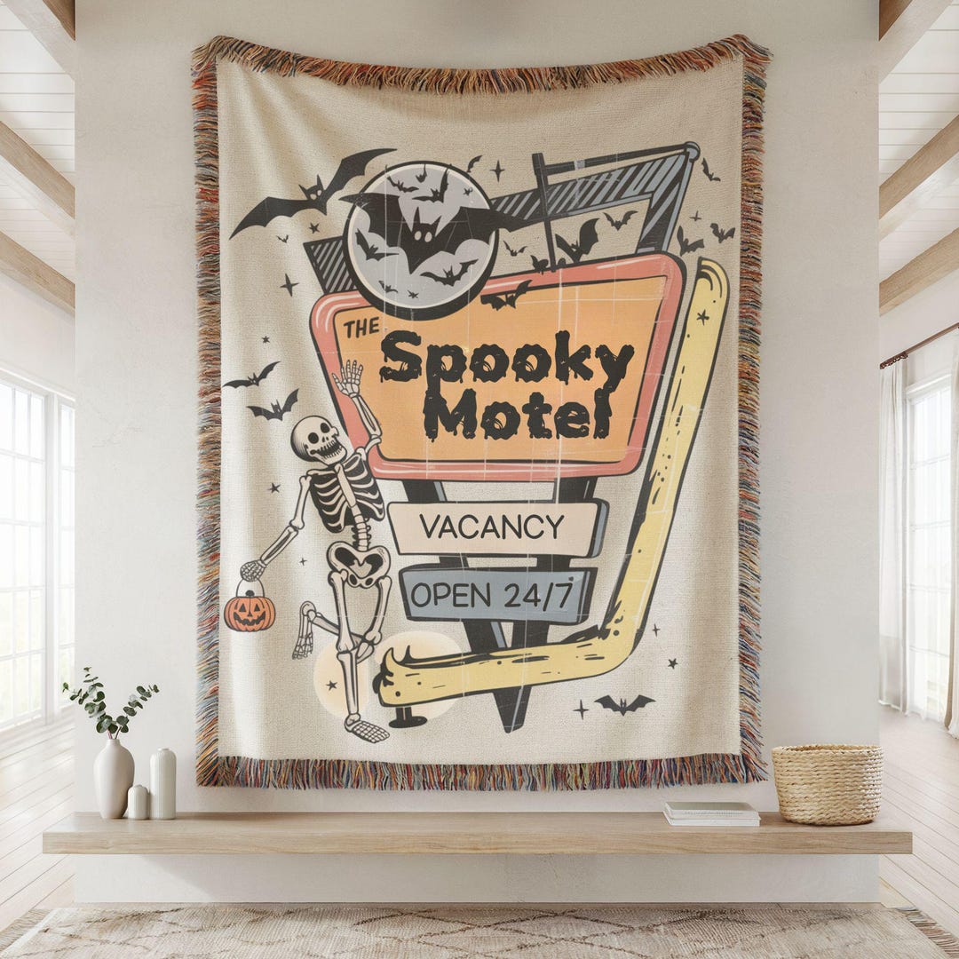 Spooky Motel Woven Blanket, Halloween Blanket, Woven Throw Tapestry ...