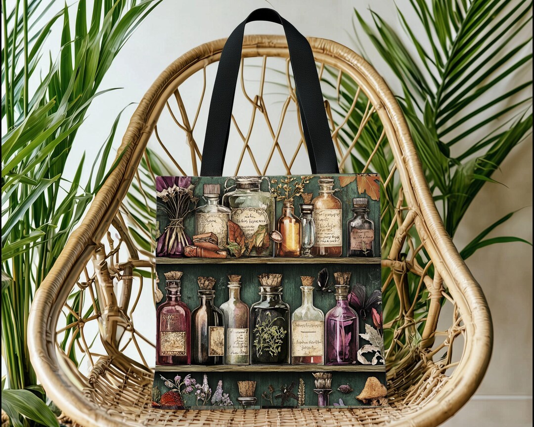 Apothecary Tote Bag, Herbs and Flowers Witch Gift and Witch Decor ...