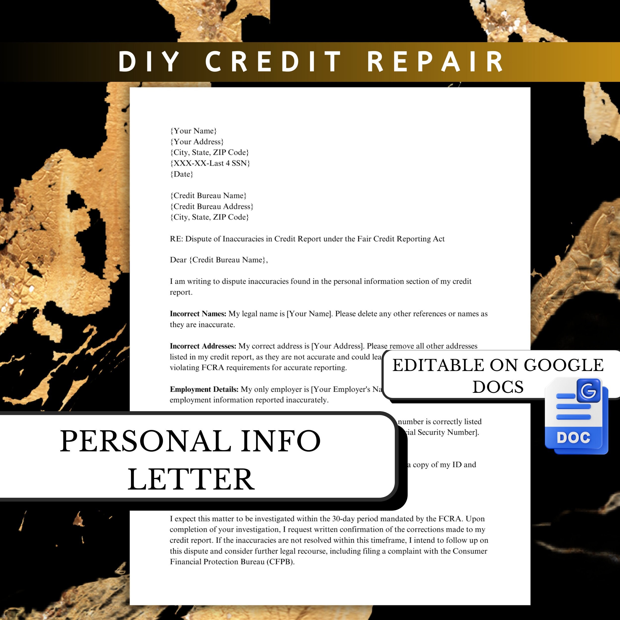 Dispute Personal Information Letter, Personal Information and Address ...