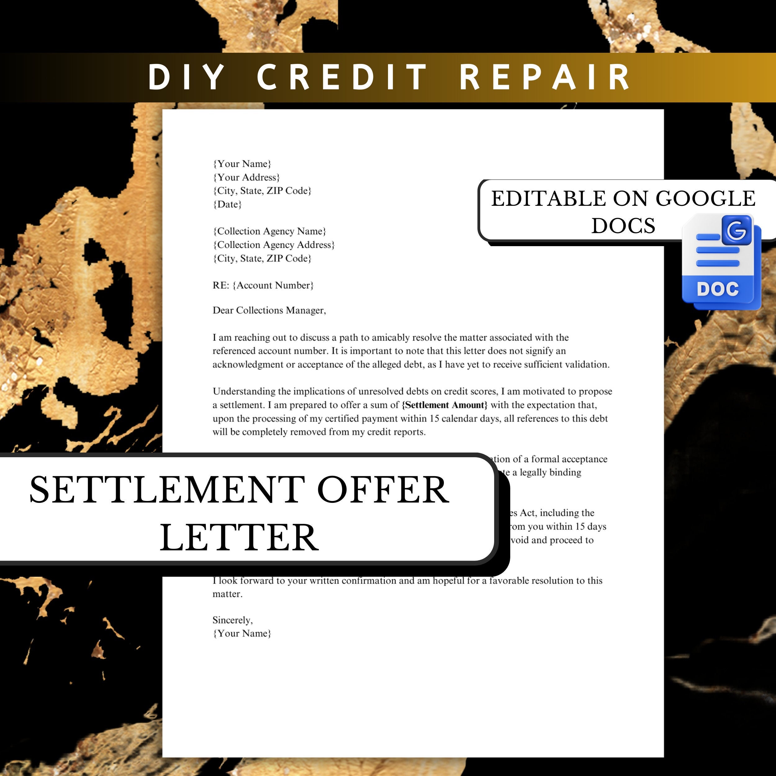 Credit Repair Settlement Offer Letter, Settlement Letter, Debt ...
