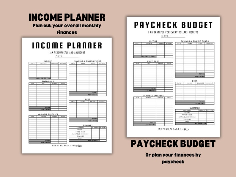 Printable Income Budget Paycheck Planner Digital PDF - Etsy