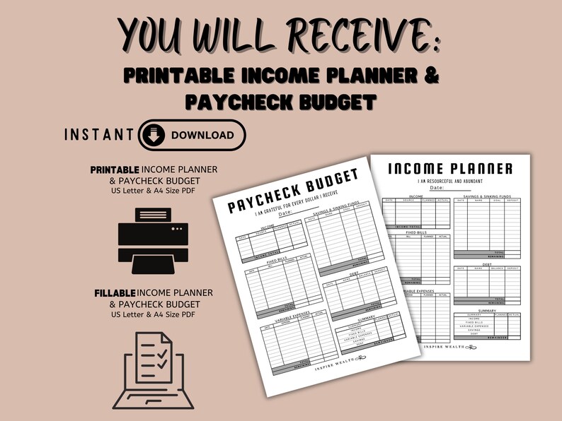 Printable Income Budget Paycheck Planner Digital PDF - Etsy