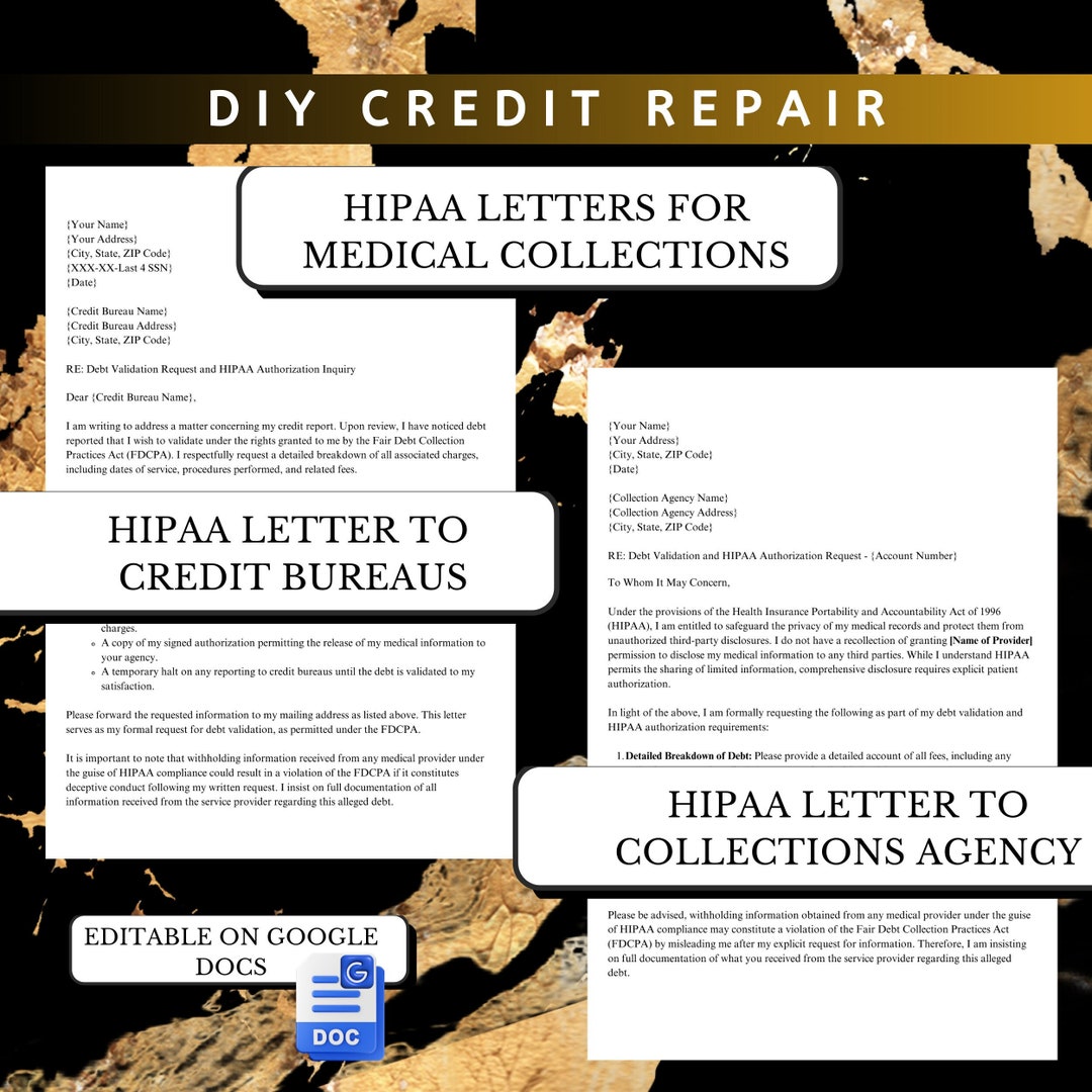 HIPAA Violation Letter, Medical Bills Collection Letter, Credit Dispute ...