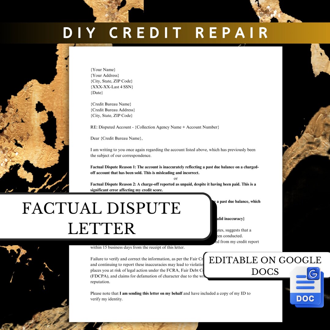 Credit Repair Dispute Letter, Factual Dispute Letter, Debt Collection ...