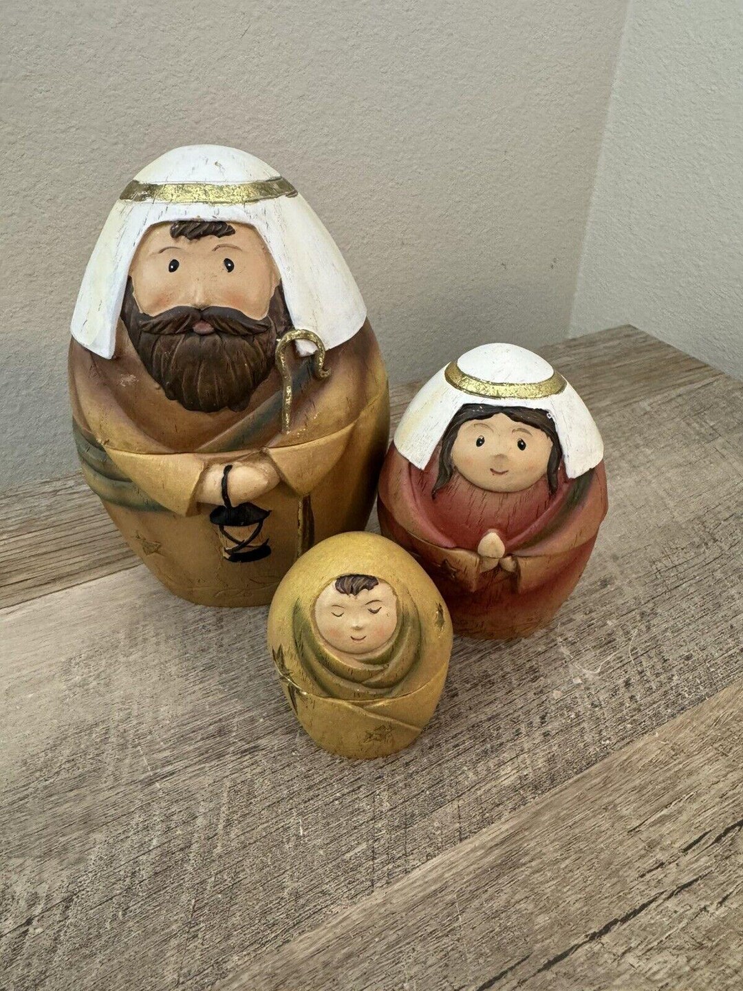 Nativity Nesting Doll 3 Pieces Vintage Roman Inc. Resin Christmas Holy ...