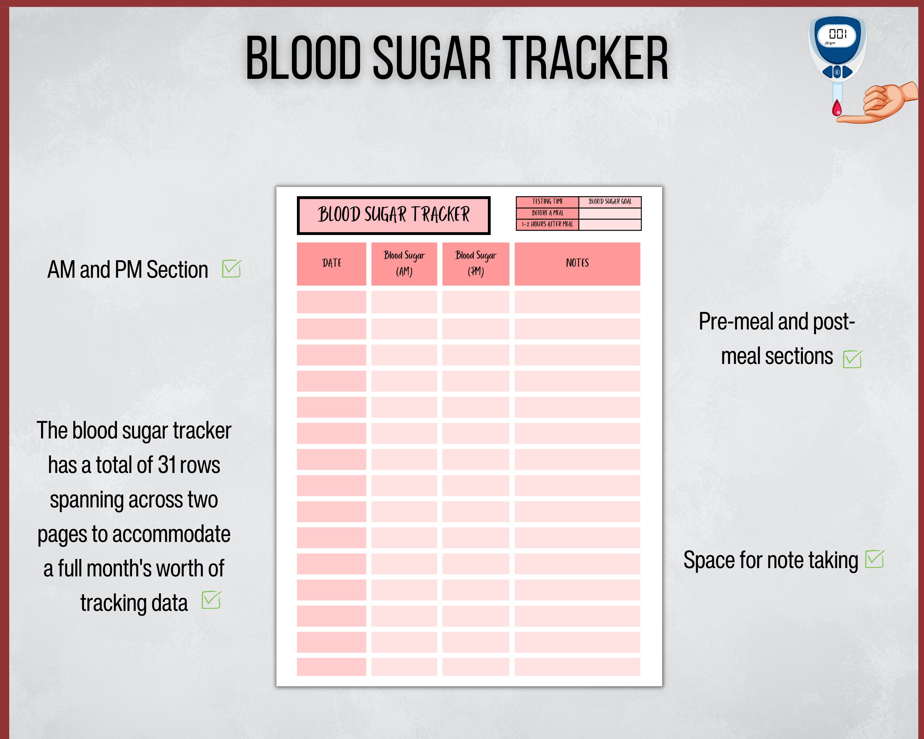 Blood Sugar Log Printable, Blood Sugar Tracker Editable Printable ...
