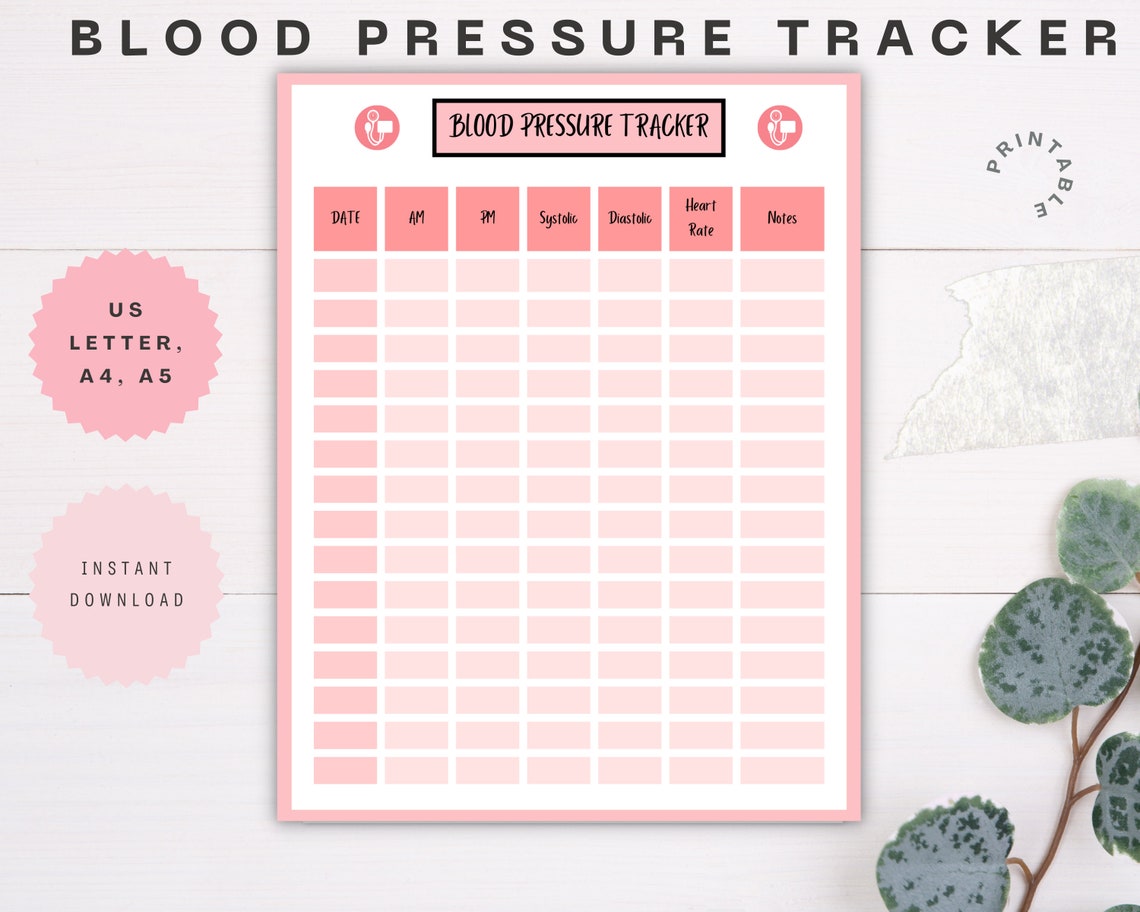 Blood Pressure Log Printable, Blood Pressure Tracker, BP Tracker, Daily ...