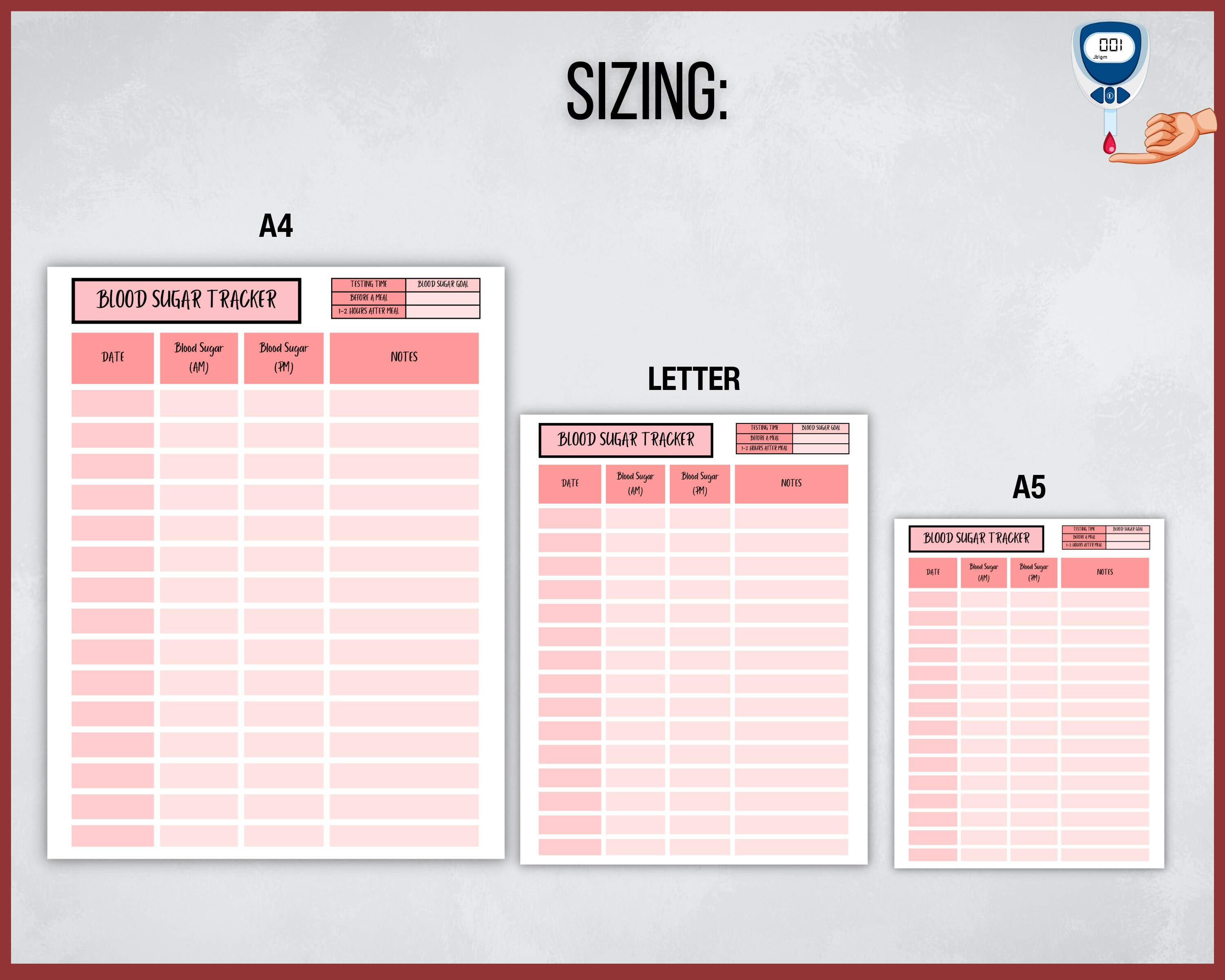 Blood Sugar Log Printable, Blood Sugar Tracker Editable Printable ...