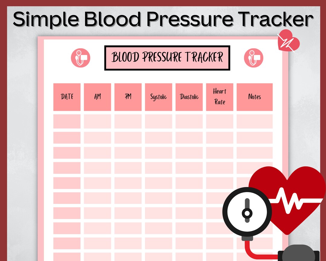 Blood Pressure Log Printable, Blood Pressure Tracker, BP Tracker, Daily ...