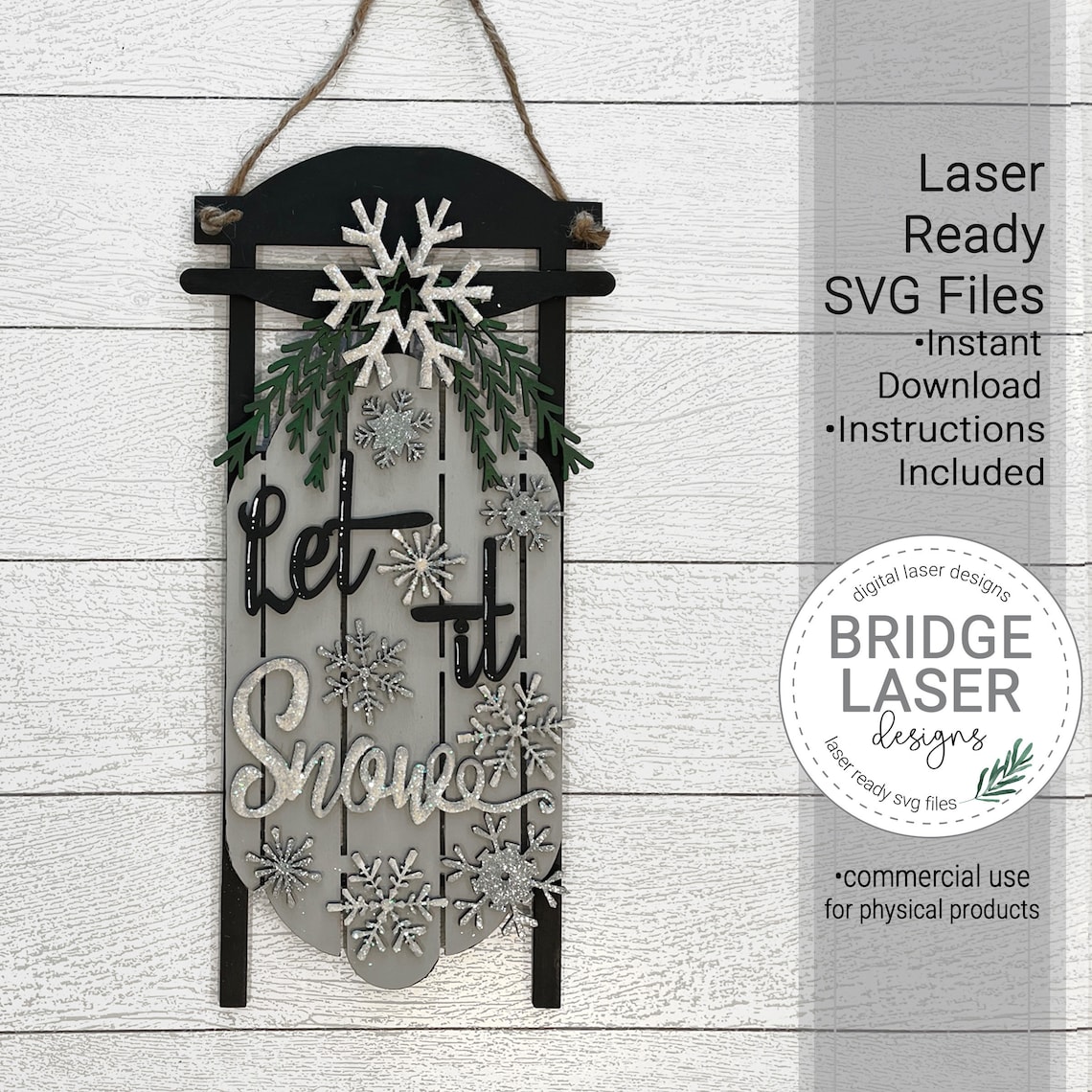 Sled Door Hanger Let It Snow Sled Door Decorations Laser - Etsy