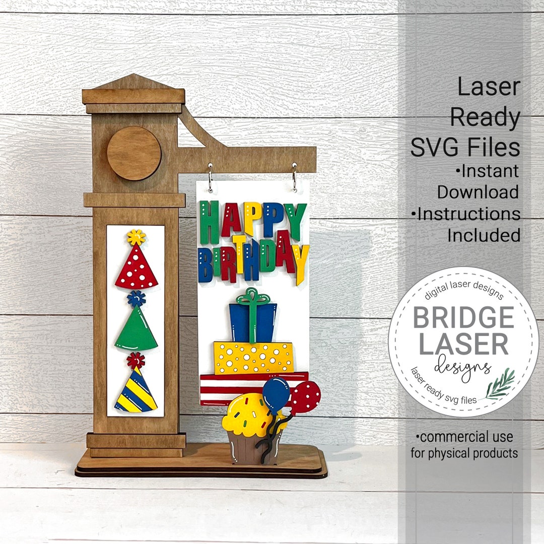Birthday Laser Cut File, Birthday Interchangeable Post Sign SVG, Laser ...