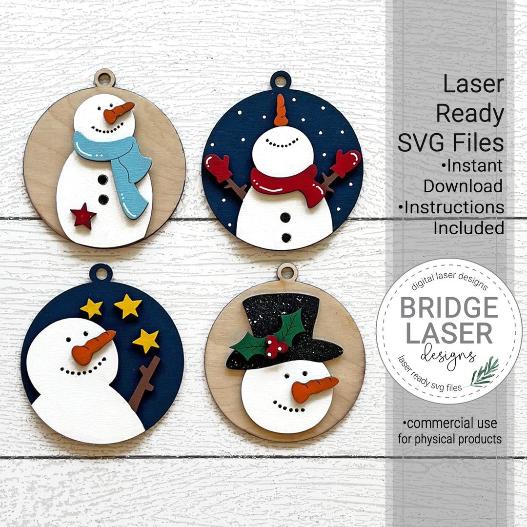 Snowman Ornament Laser File, Christmas Ornament SVG, Snowman Laser SVG ...