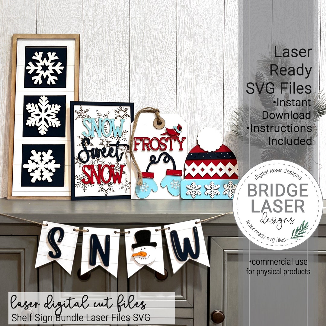 Winter Laser Cut Files, Winter Shelf Sign Bundle SVG, Winter Laser ...