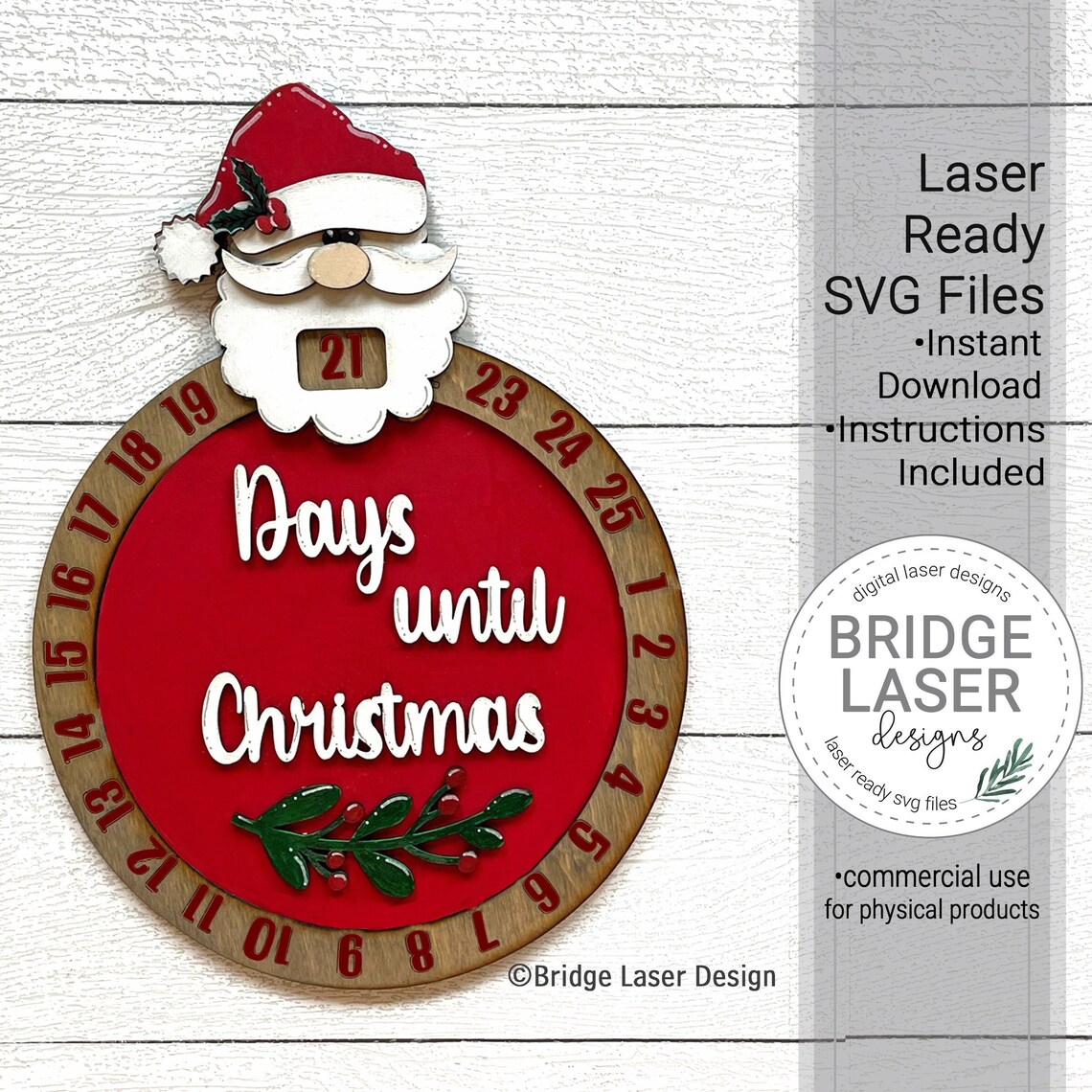 Santa Christmas Countdown Laser Cut File Christmas Santa - Etsy