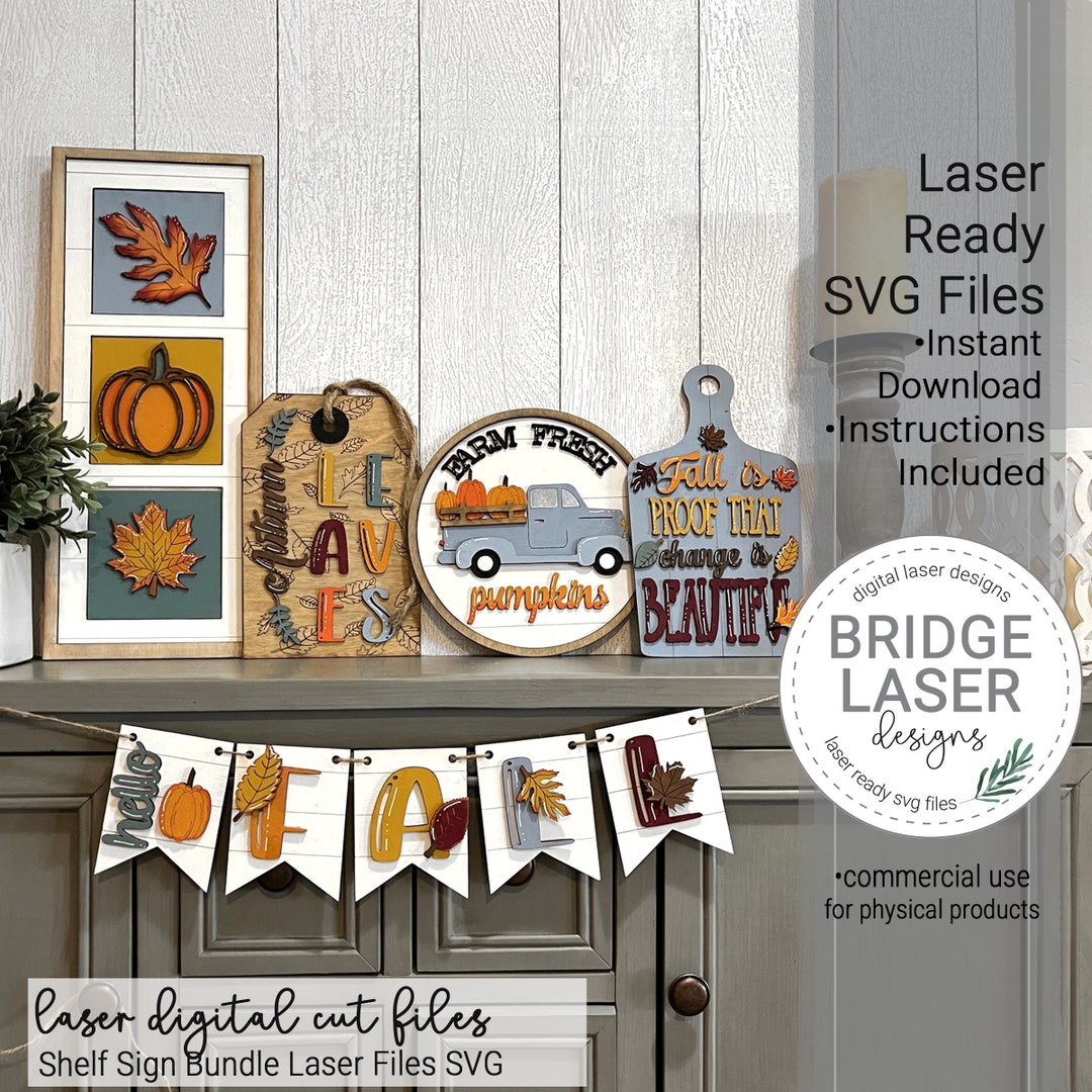 Fall Laser Cut Files, Autumn Shelf Sign Bundle SVG, Fall Laser Designs ...