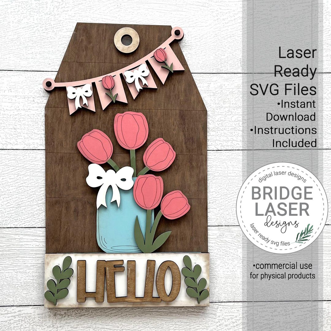 Spring Tulip Door Hanger Sign Laser Cut File, Spring Interchangeable ...