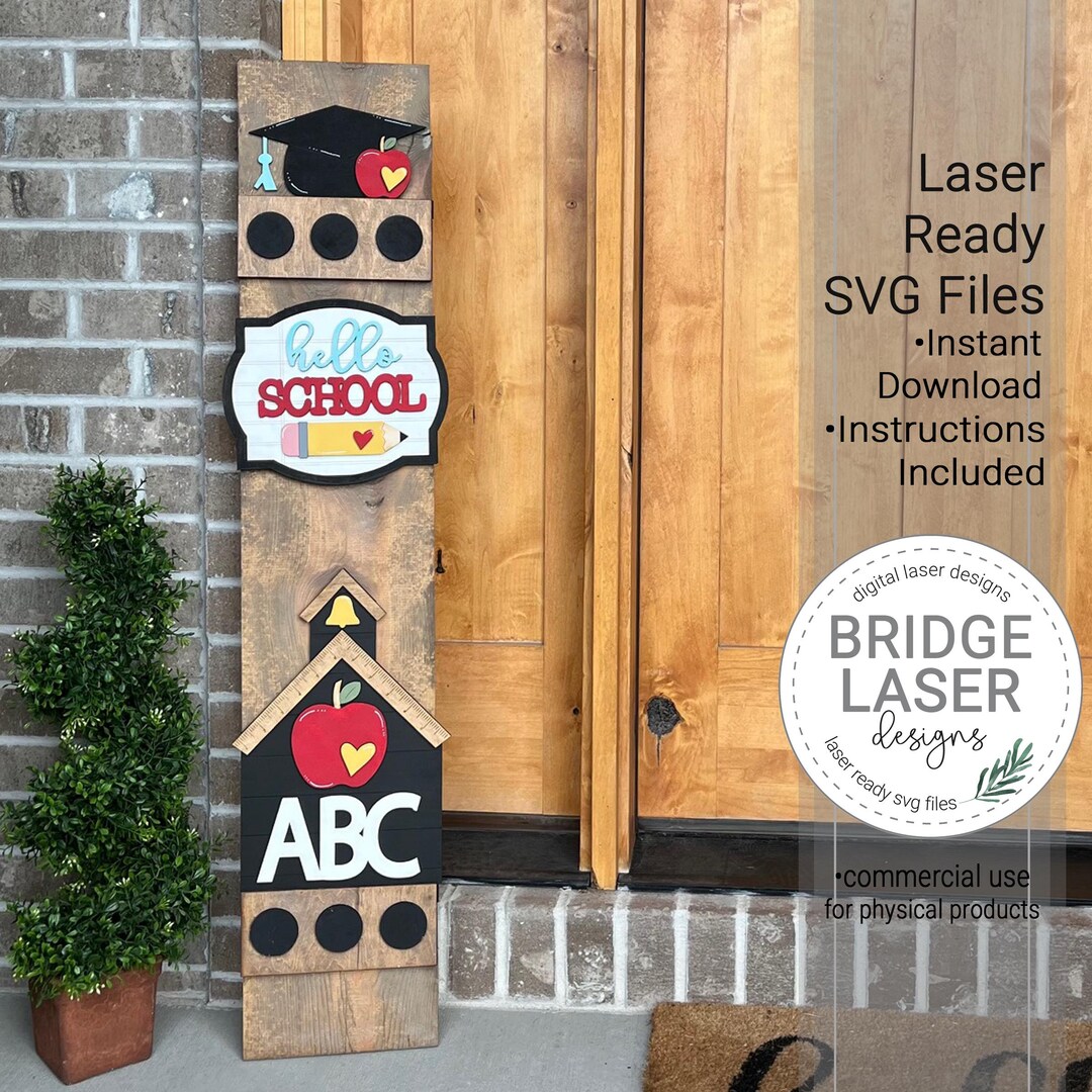 School Porch Leaner Laser File, School Interchangeable Porch Sign SVG ...