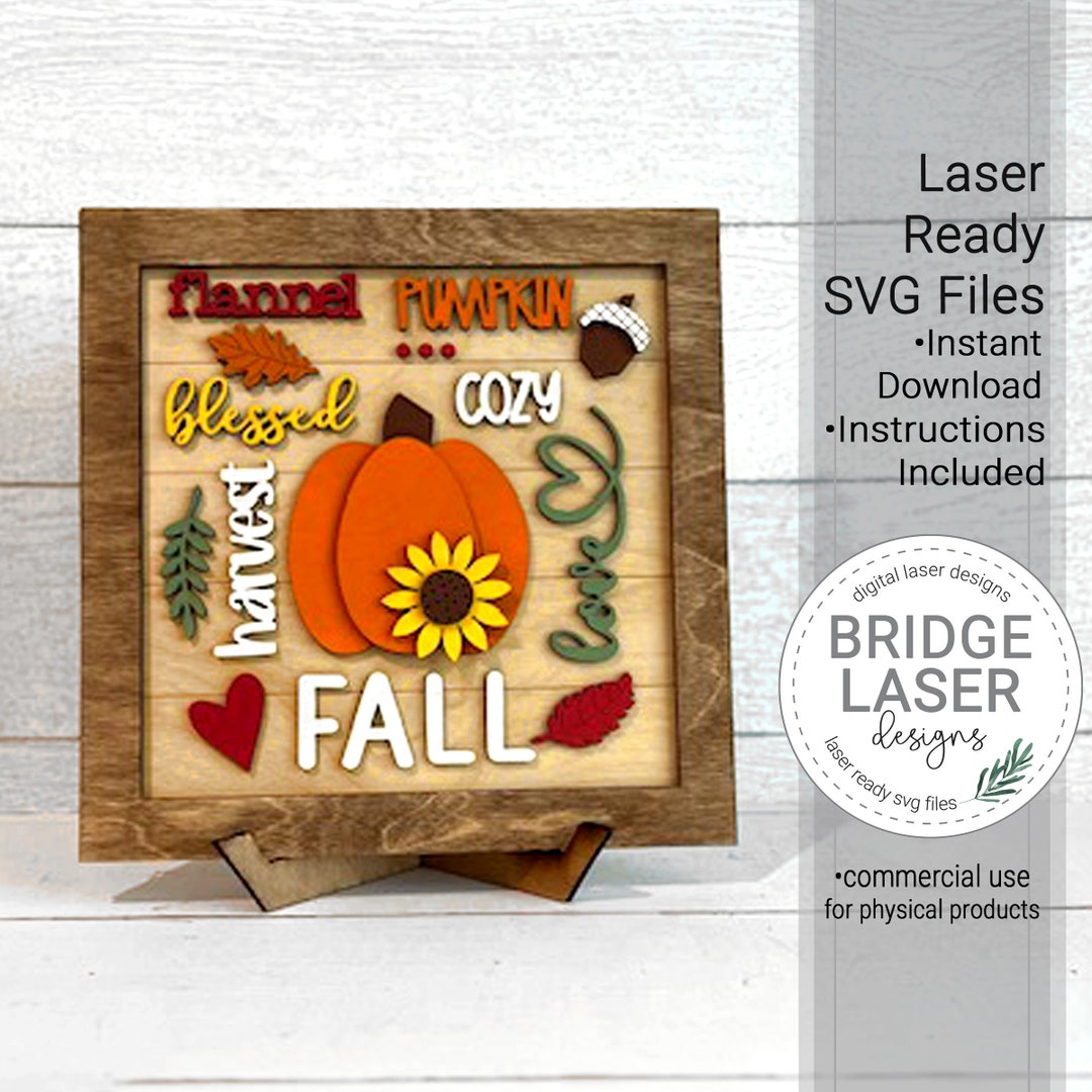 Fall Laser Cut File, Fall Word Collage, Fall Pumpkin Sign & Stand Laser ...