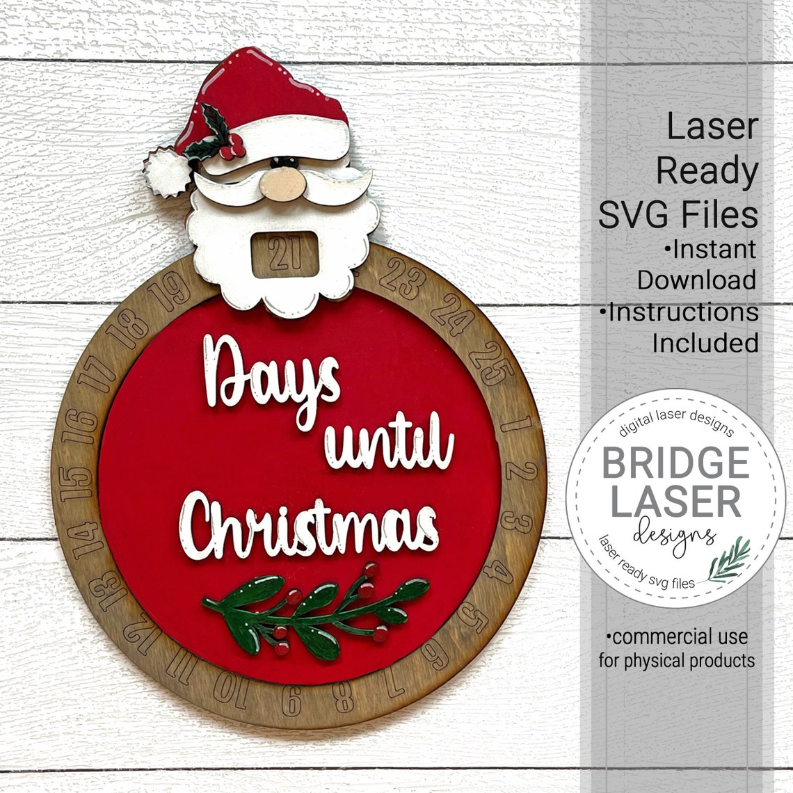 Santa Christmas Countdown Laser Cut File Christmas Santa - Etsy