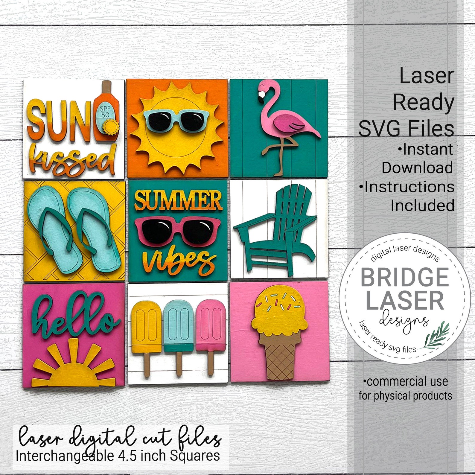 Summer Laser Cut Files, Summer Interchangeable Sign Laser SVG, Summer Laser File, Summer Squares ...