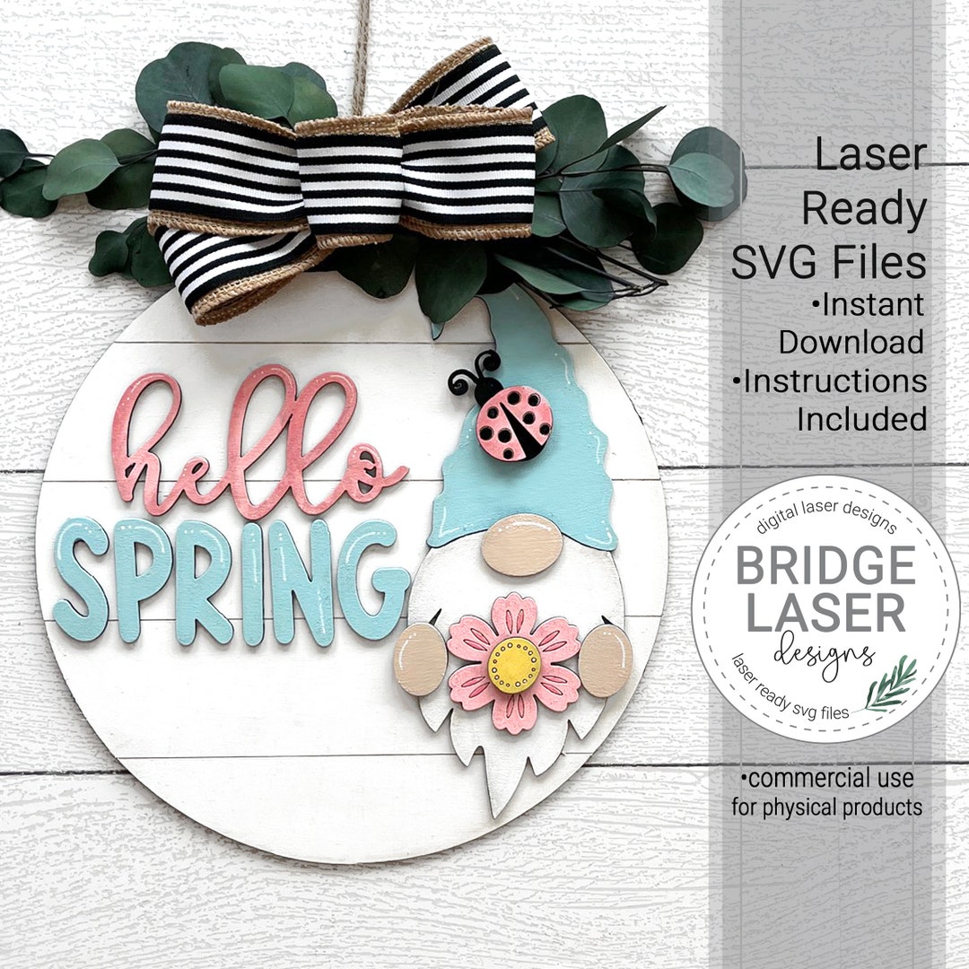 Spring Gnome Door Hanger Laser File, Spring Laser Cut Design SVG ...