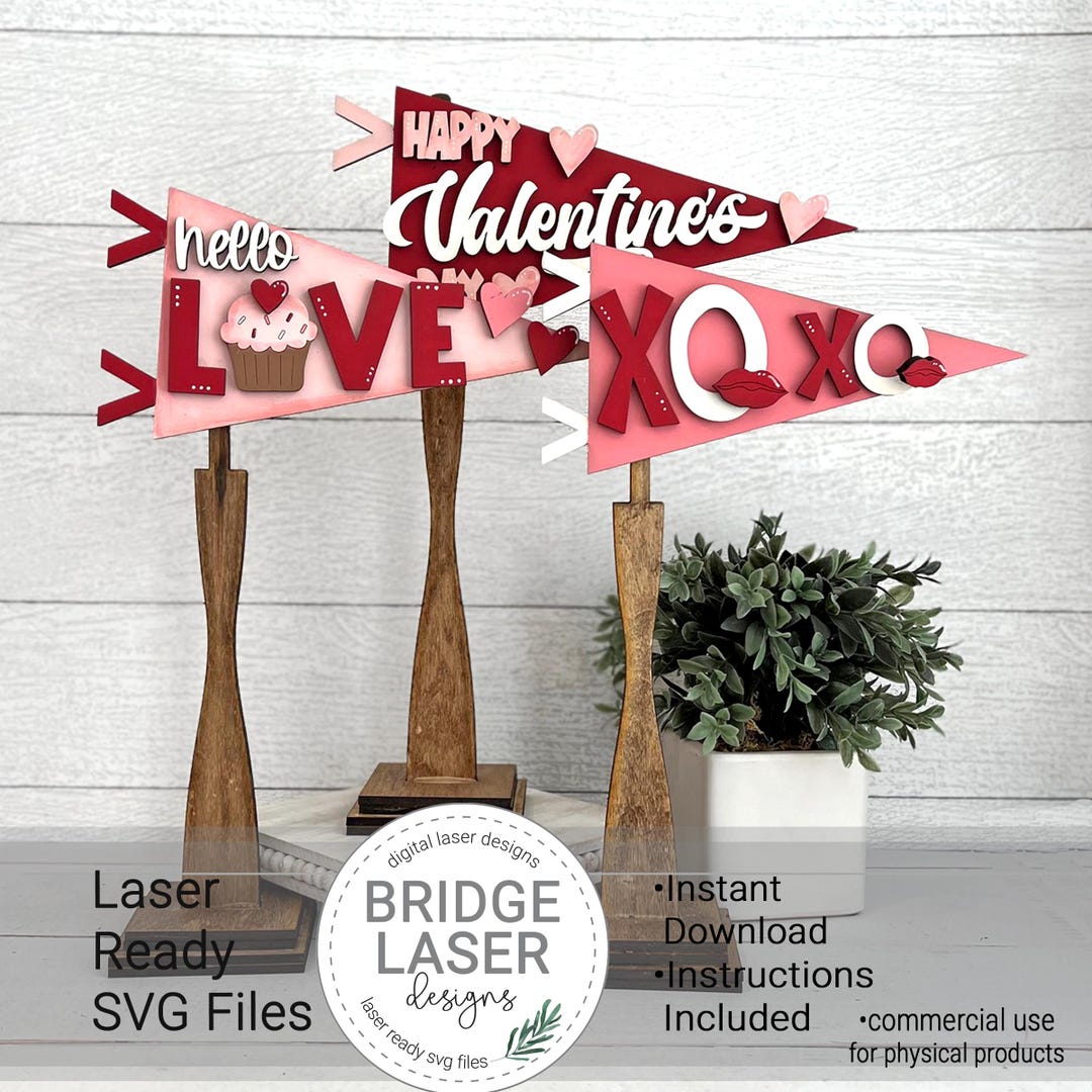 Valentine's Day Pennants Laser Cut File, Valentine Interchangeable ...