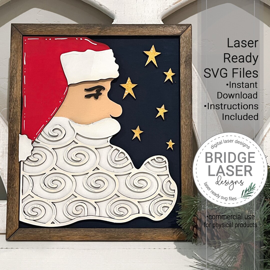 Christmas Santa Laser Cut File, Santa Christmas Frame Laser File SVG ...