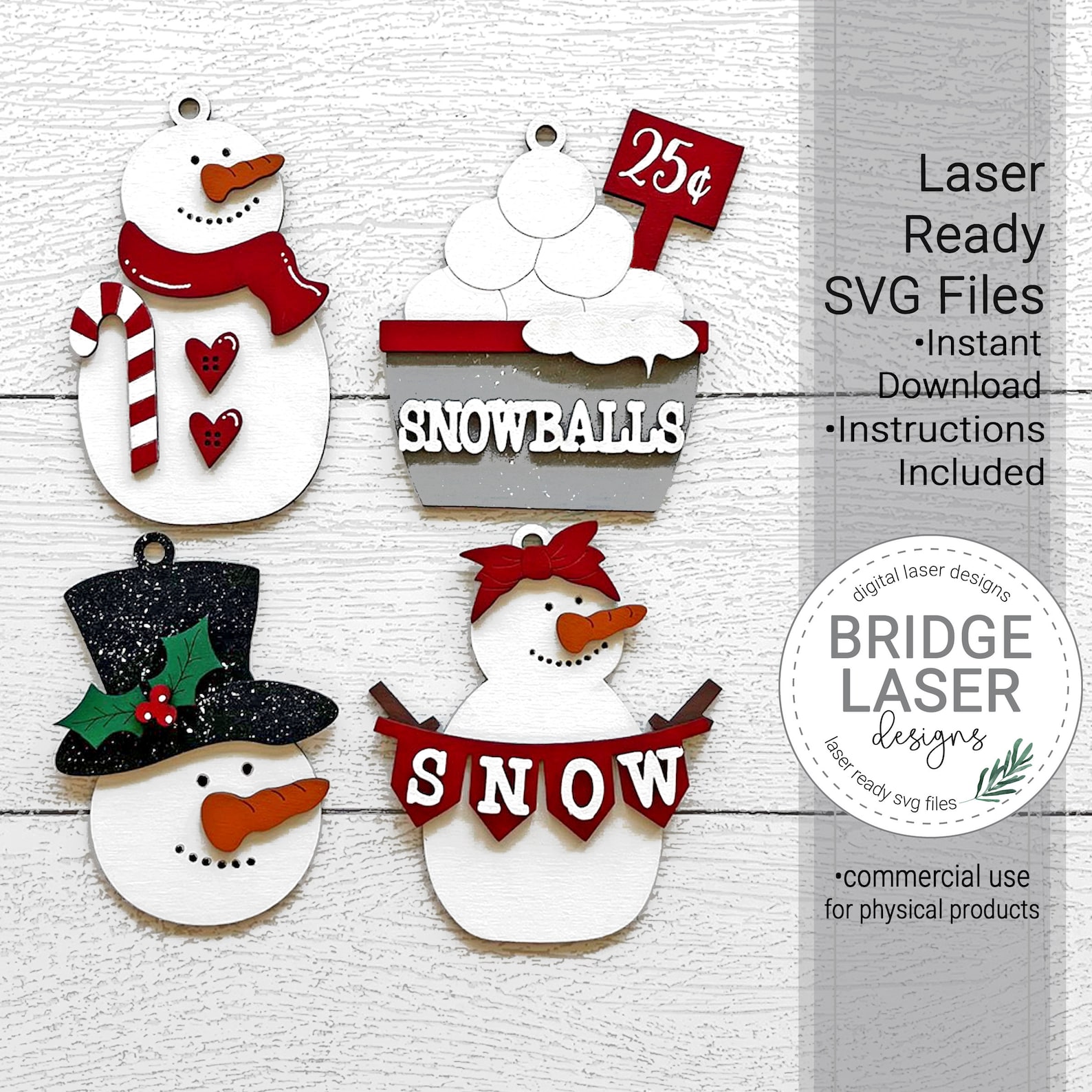 Snowman Ornament Laser File, Christmas Ornament SVG, Snowman Laser SVG ...
