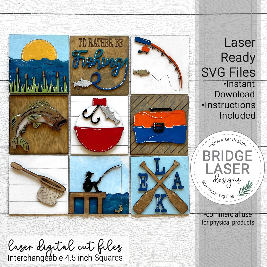 Fishing Laser Cut File, Summer Lake Interchangeable Leaning Sign Bundle ...