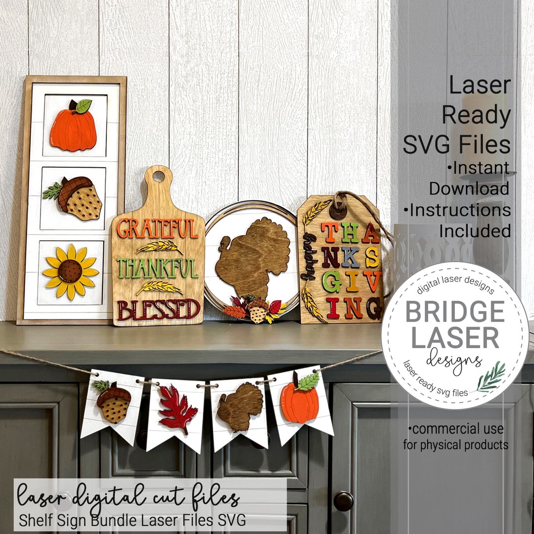 Thanksgiving Laser Cut Files, Autumn Shelf Sign Bundle SVG, Fall Laser ...