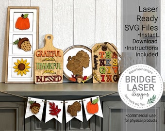 Fall Laser Cut Files, Autumn Shelf Sign Bundle SVG, Fall Laser Designs ...
